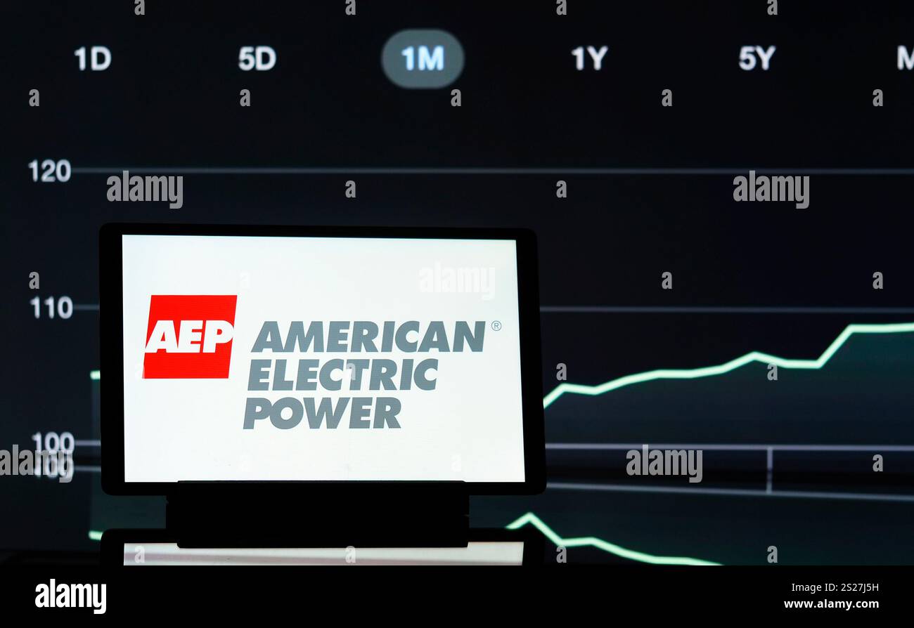 Bavaria, Germany - January 6, 2025: In this photo illustration, American Electric Power Company ...