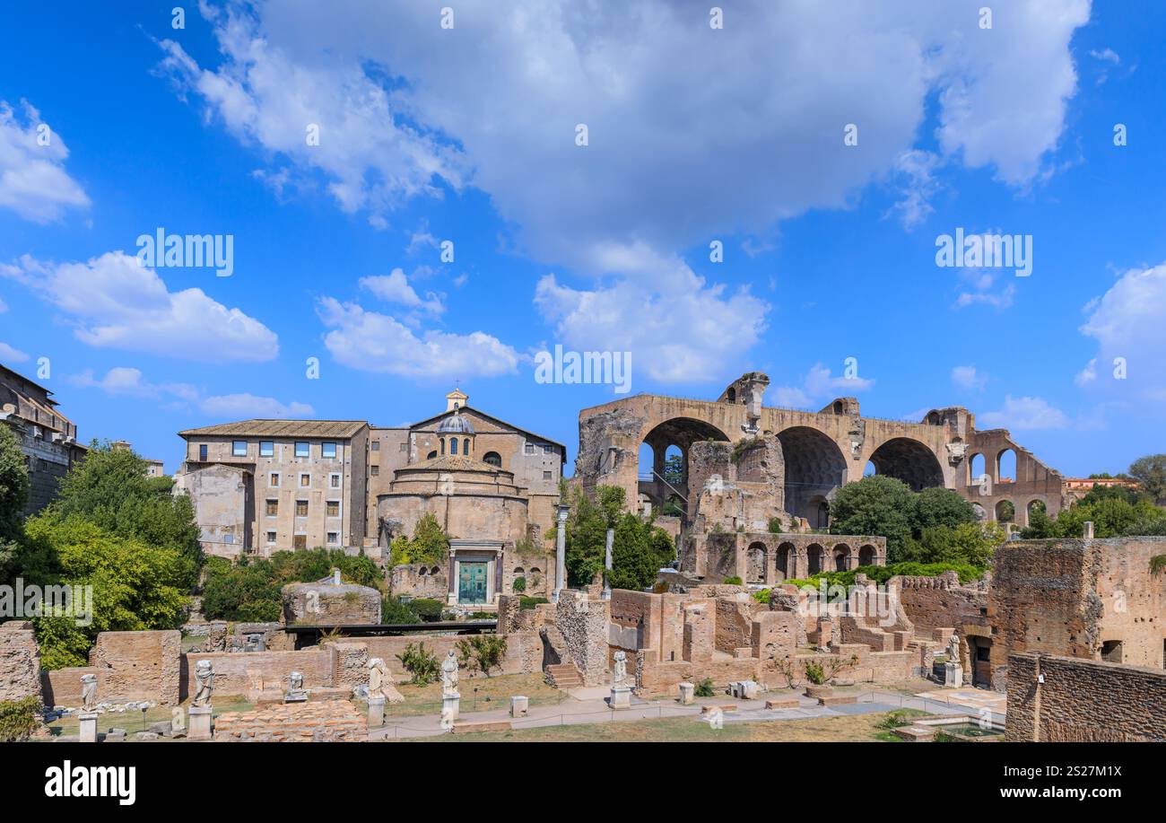Roman Forum in Rome, Italy: view of the House of the Vestal Virgins and the Basilica of ...