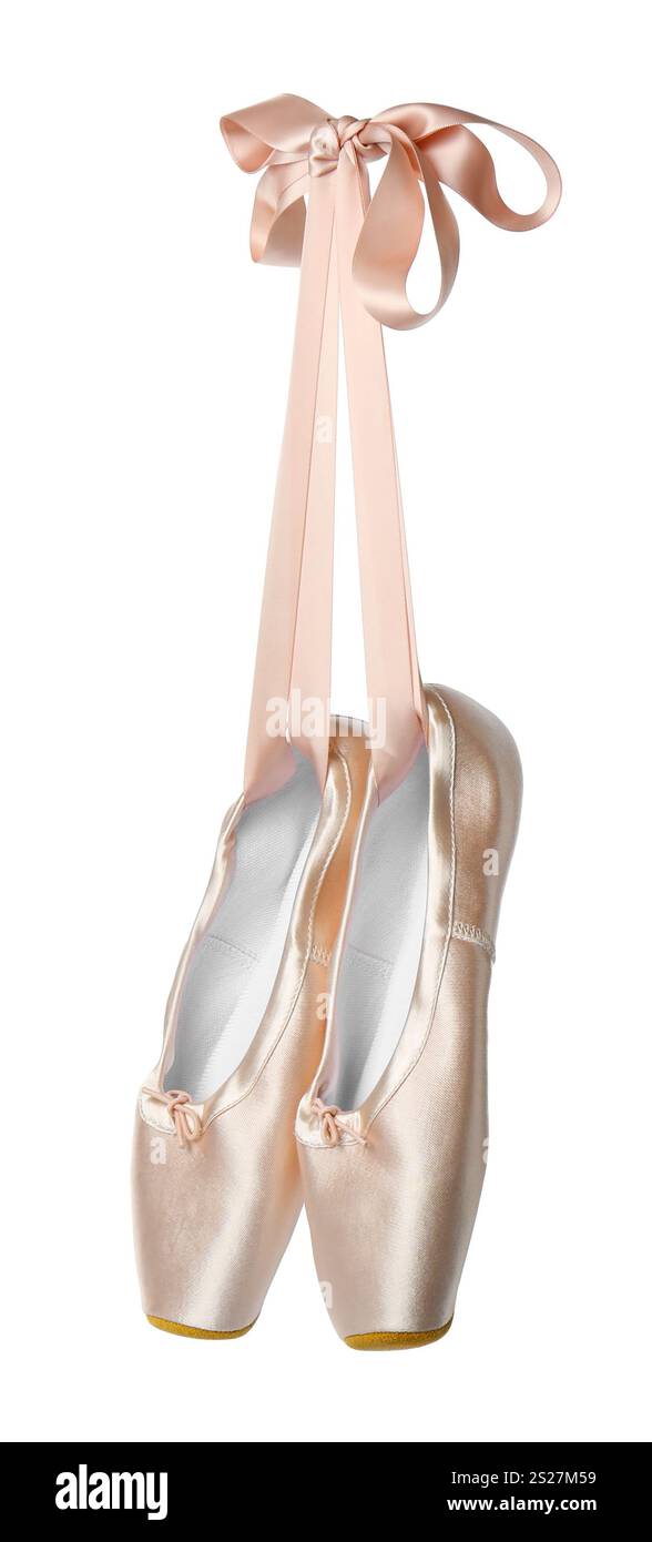 Pair of beautiful pointe shoes in air isolated on white Stock Photo - Alamy