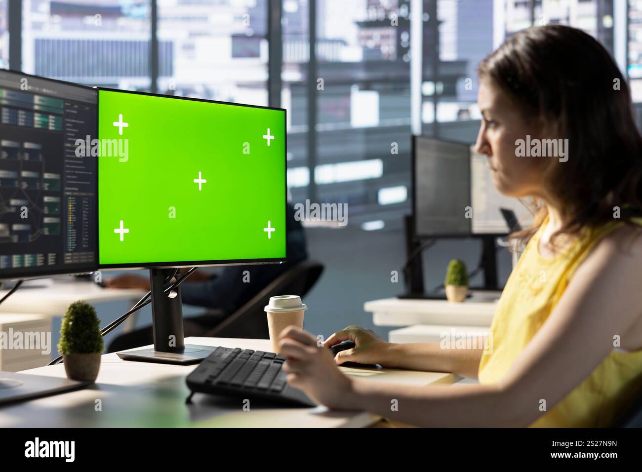 Developer Using Mockup Pc Fixing Applications Issues Dealing With Databases And Server