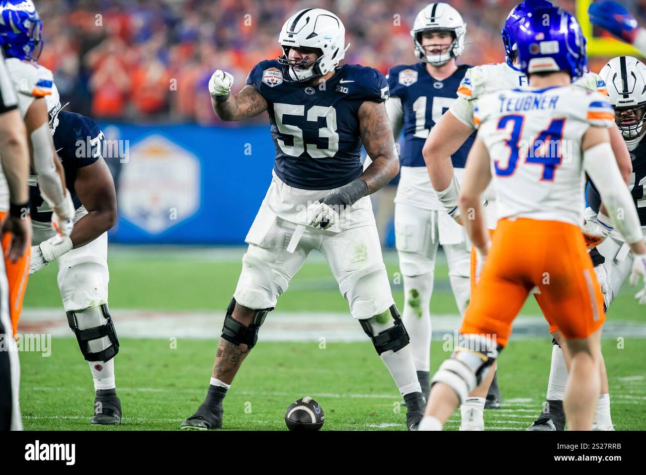 GLENDALE, AZ - DECEMBER 31: Penn State offensive lineman Nick Dawkins (53) gets set in his ...