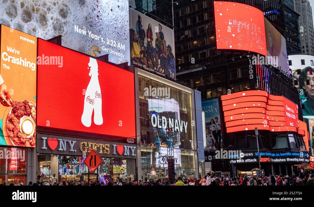 Times Square is brightly lit with electronic billboards, 2025, New York ...