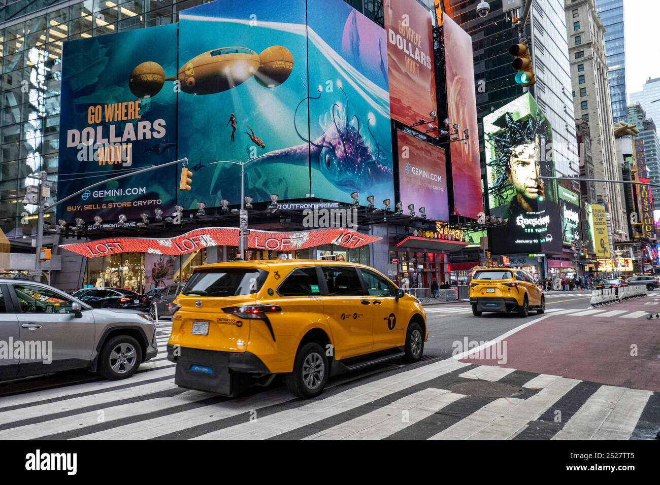 A massive vibrant LED display at the intersection of seventh Avenue and ...
