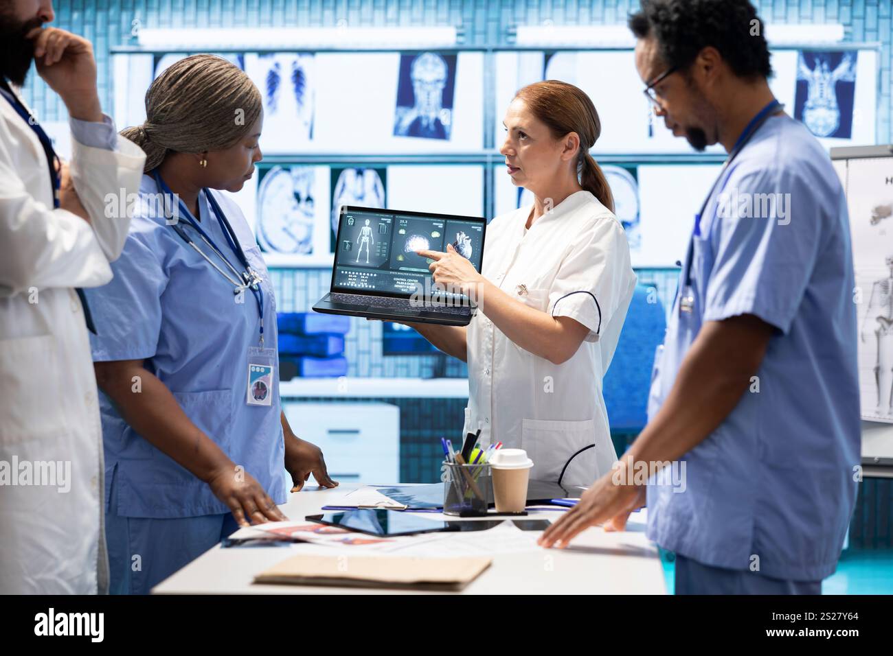 Medical team collaborates on diagnostic procedures and treatment plans ...