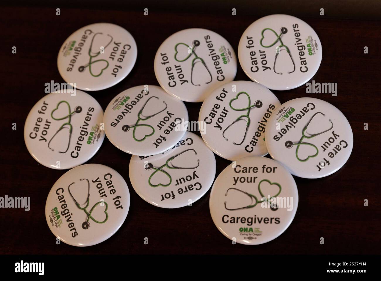 Tualatiin, USA. 06th Jan, 2025. Political pins on display at the Oregon ...