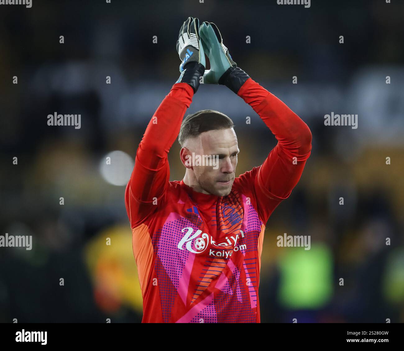 Matz Sels of Nottingham Forest applauds the fans at the end of the ...