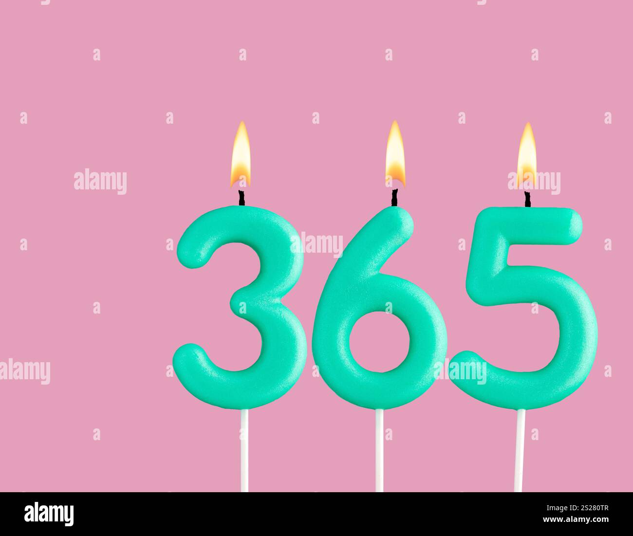 Three candles forming the number 365 - pastel pink background Stock ...