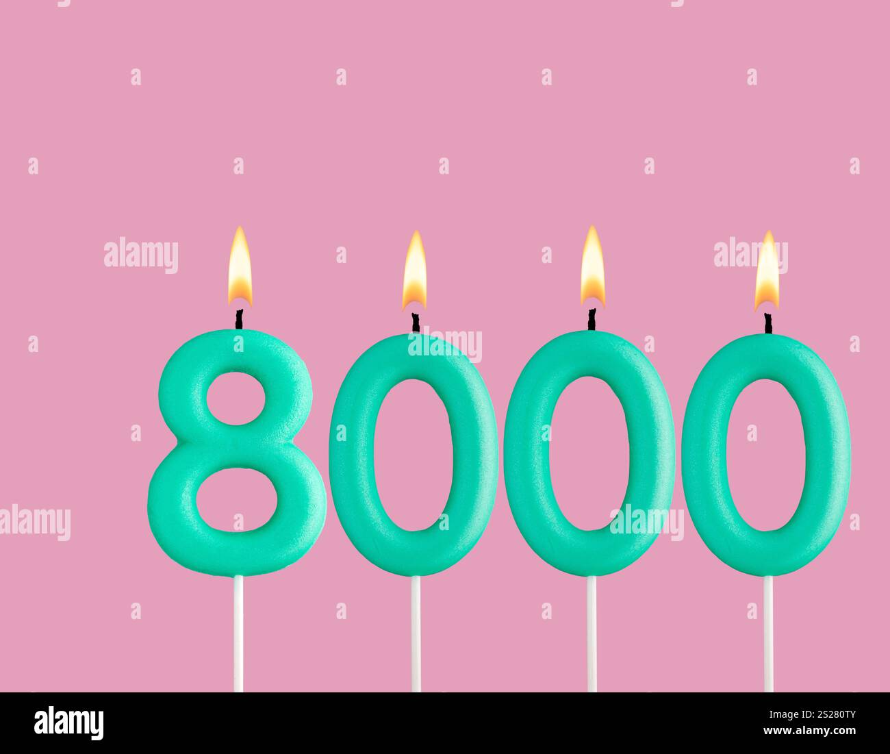 Birthday card with green number 8000 candle - Pastel pink background ...