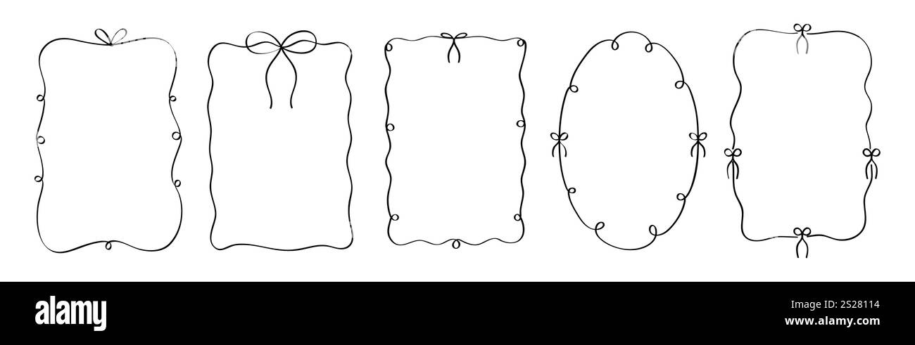 Set of elegant, whimsical hand-drawn frames featuring wavy, squiggle ...