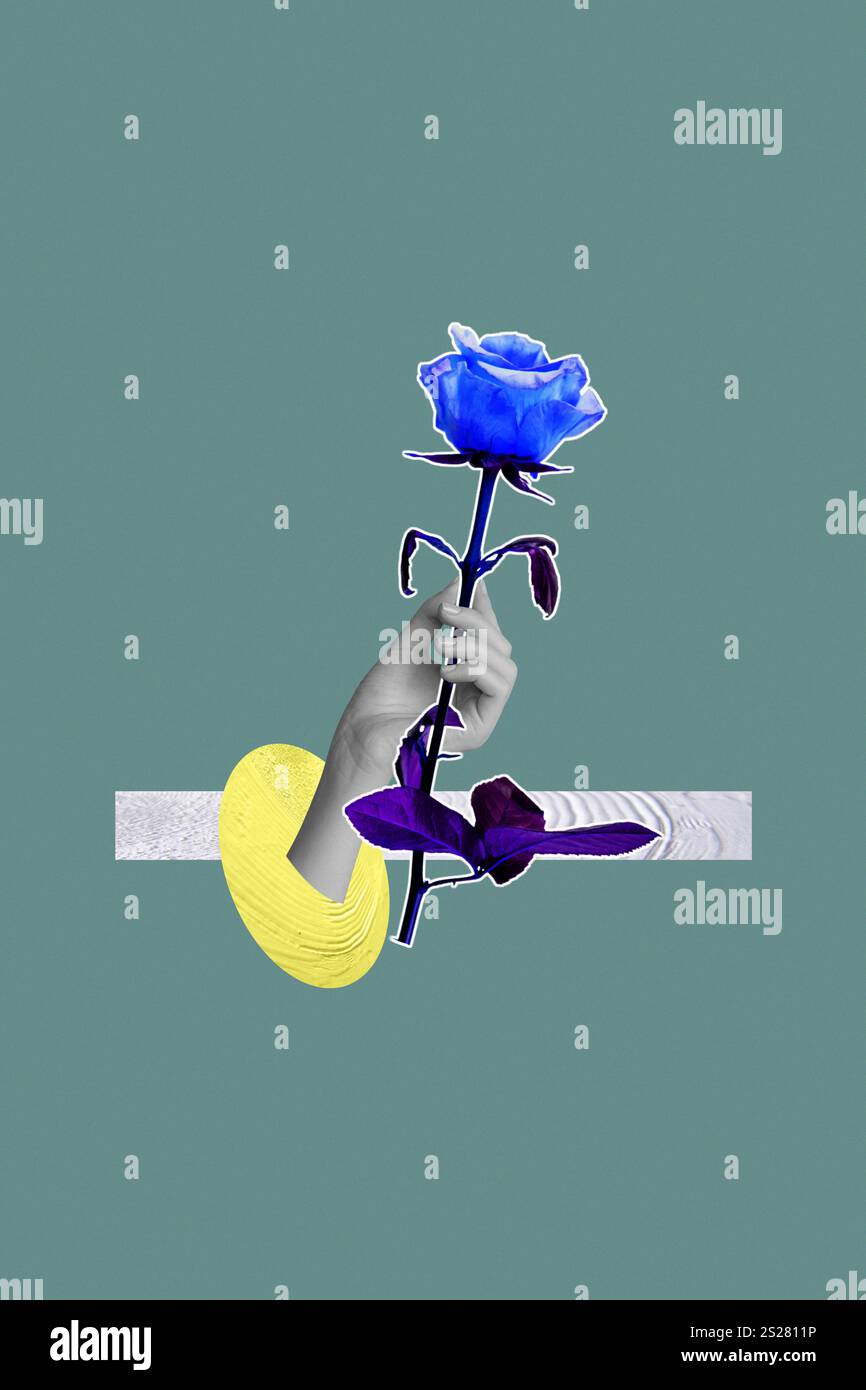 3D collage poster template trend artwork sketch of bouquet florist ...
