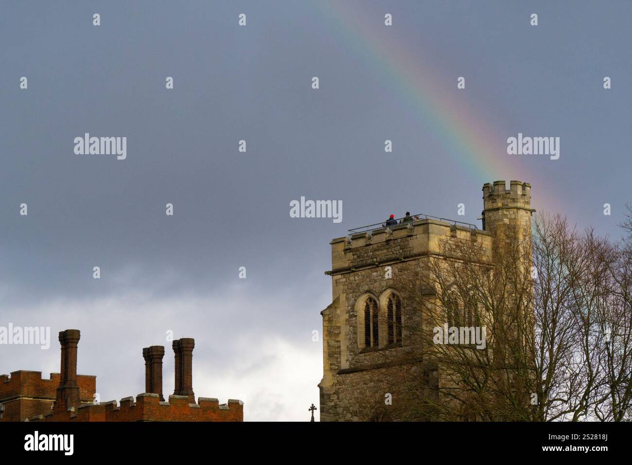 London, UK. 6th Jan, 2025. A rainbow shines in the sky above Lambeth ...