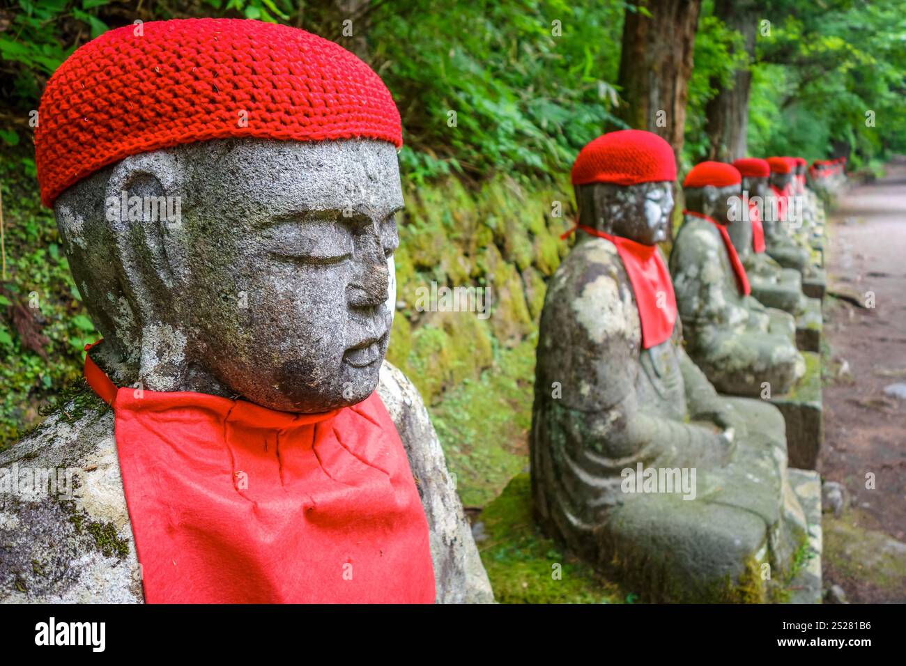 Narabi Jizo statues landmark in Kanmangafuchi abyss, Nikko, Japan Stock ...