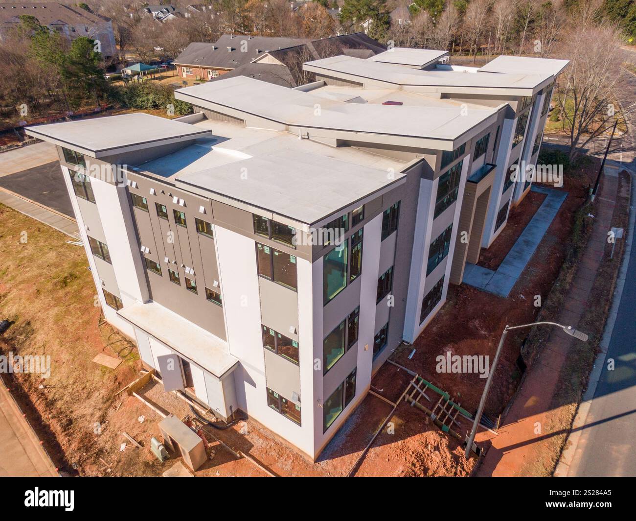 Sunny Day Time Drone Images of a New Office Building With a TPO ...