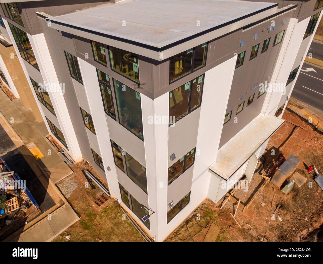 Sunny Day Time Drone Images of a New Office Building With a TPO ...