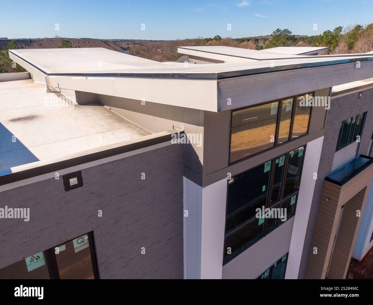 Sunny Day Time Drone Images of a New Office Building With a TPO ...