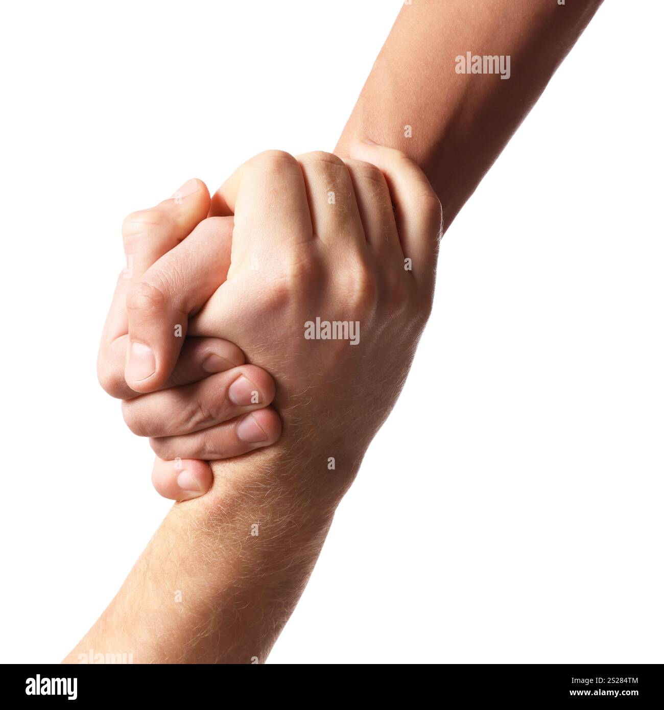 Help and support. People holding hands on white background, closeup ...