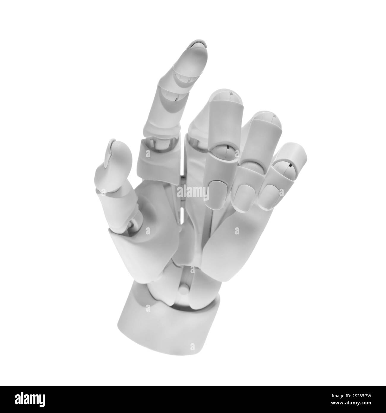 Artificial intelligence. Robot hand pointing at something on white ...
