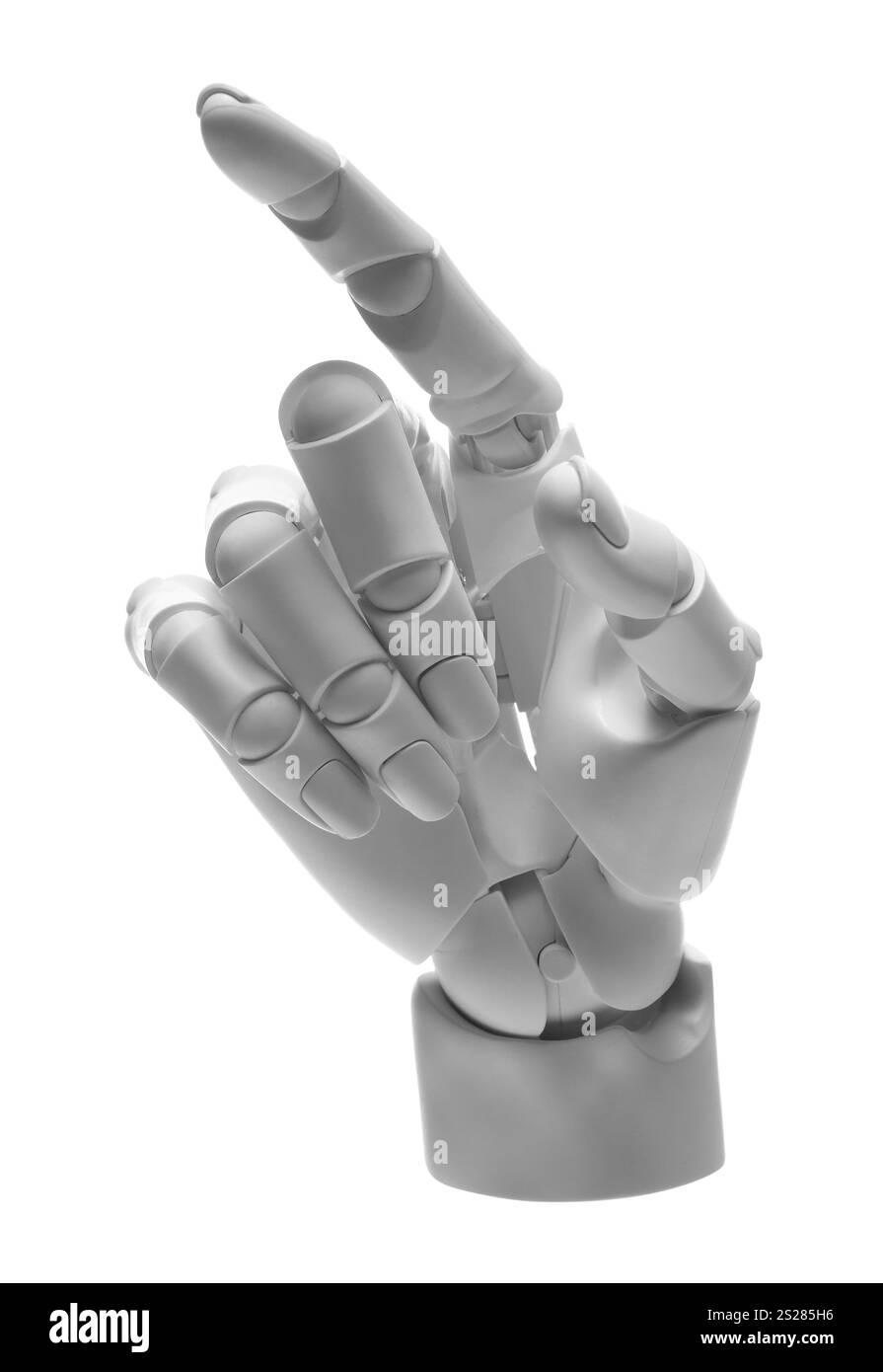 Artificial intelligence. Robot hand pointing at something on white ...