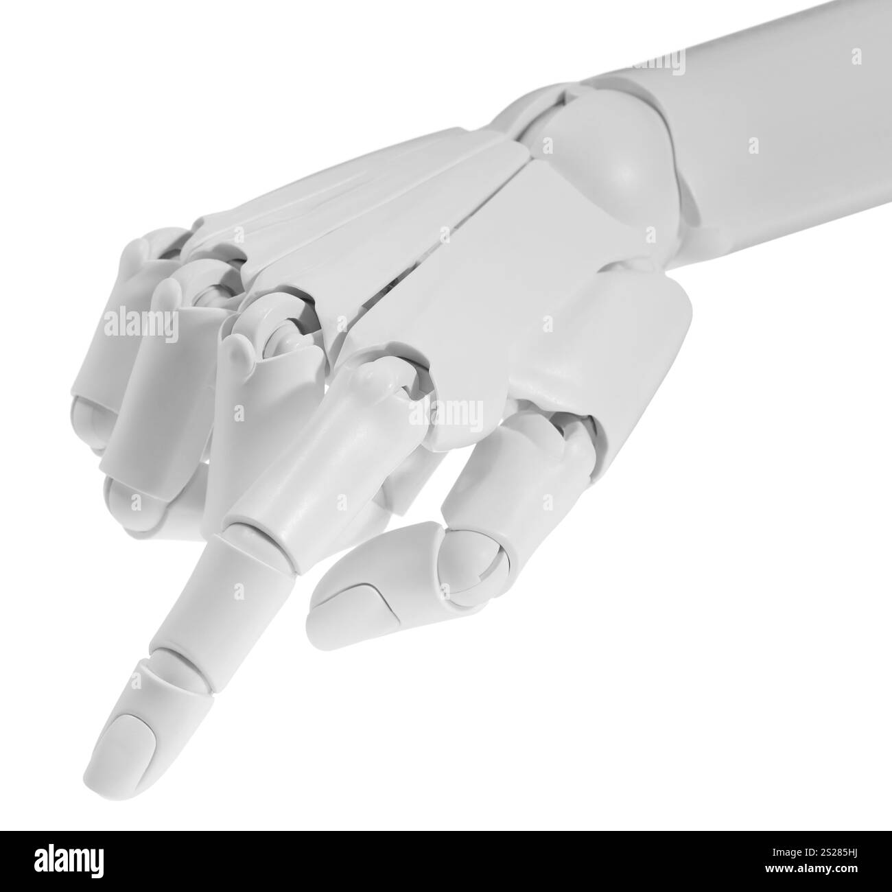 Artificial intelligence. Robot hand pointing at something on white ...