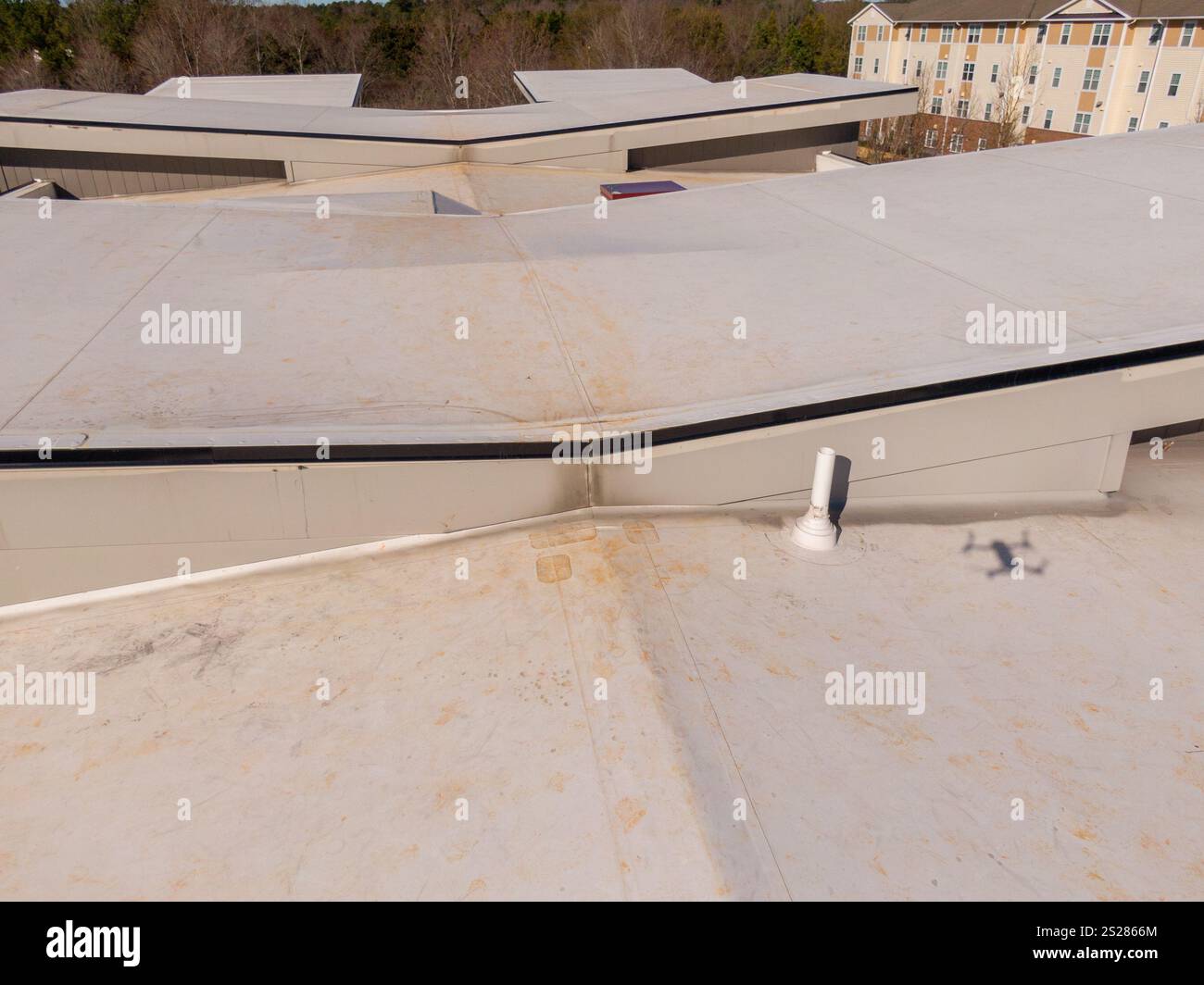Sunny Day Time Drone Images of a New Office Building With a TPO ...