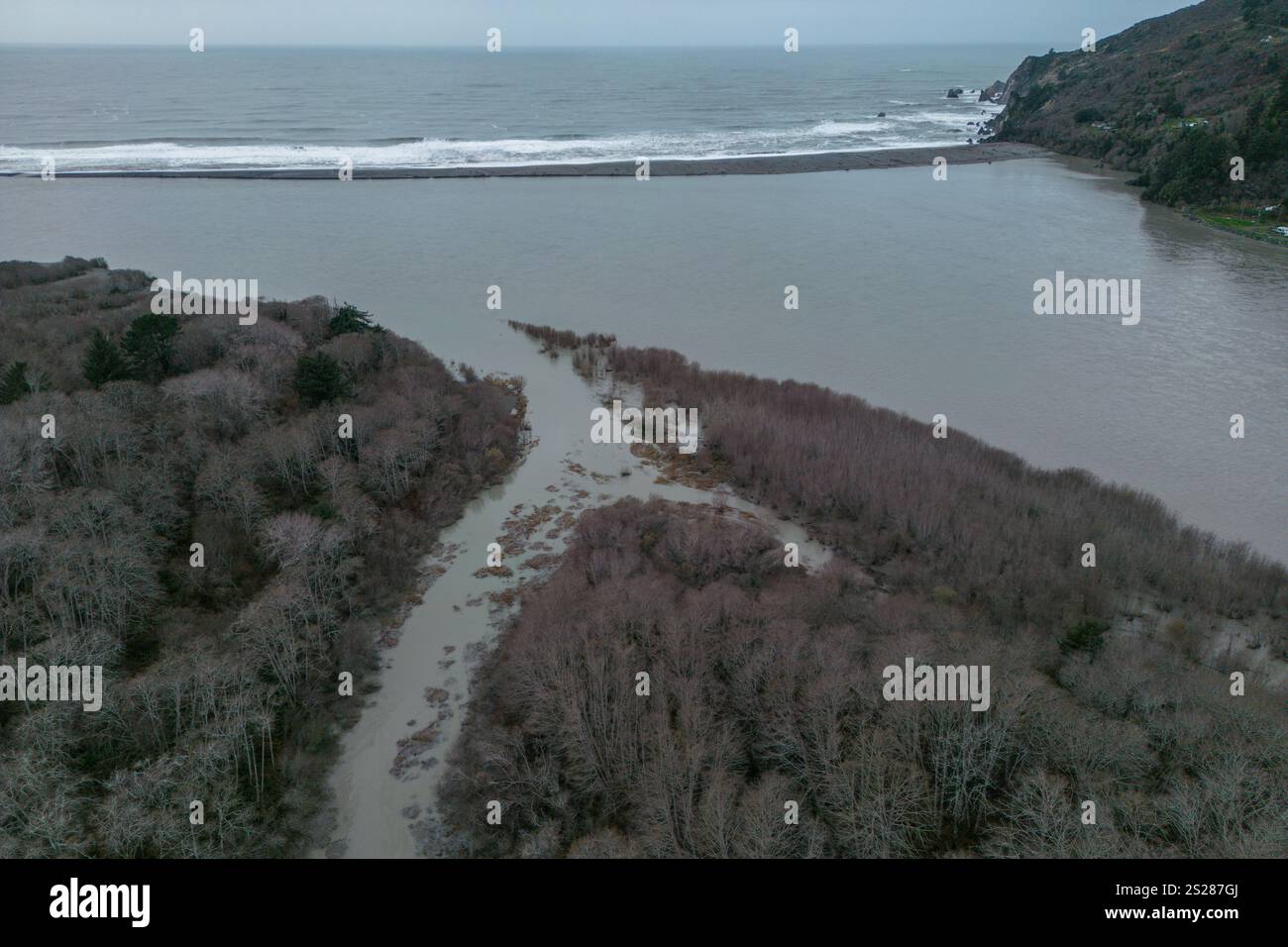 The mouth of the Klamath river where the freshwater flows into the ...
