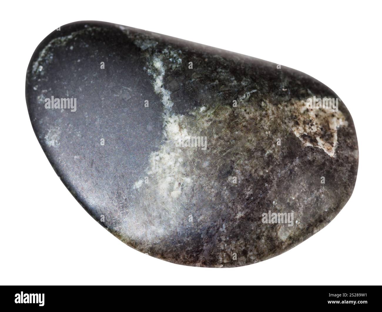 macro shooting of natural mineral rock specimen - pebble of olivinite stone isolated on white ...