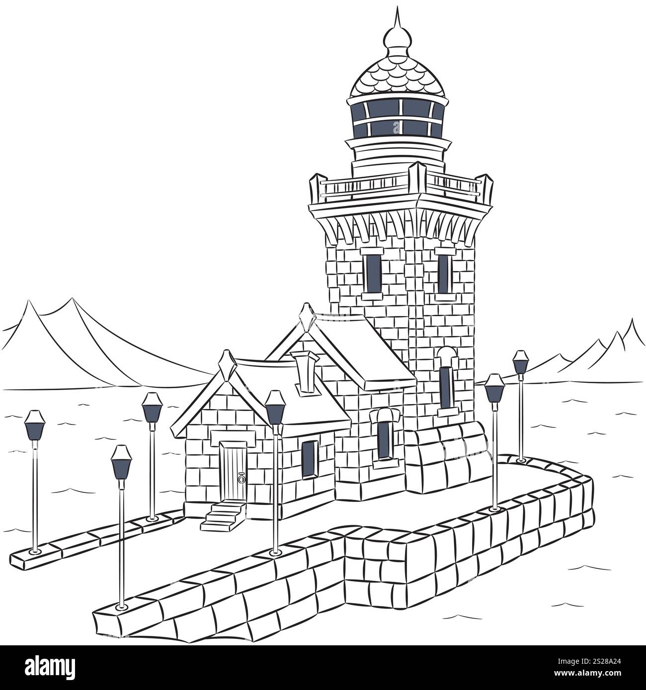 Lighthouse on shore waves Stock Vector Images - Alamy