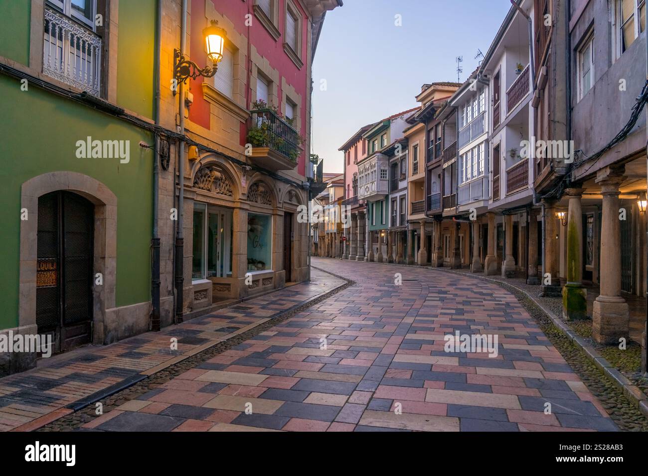 AVILÉS, SPAIN - FEBRUARY 11, 2023: Rivero street in the old town of the ...