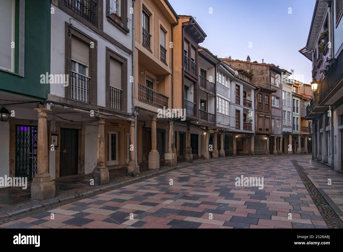 AVILÉS, SPAIN - FEBRUARY 11, 2023: Rivero street in the old town of the ...