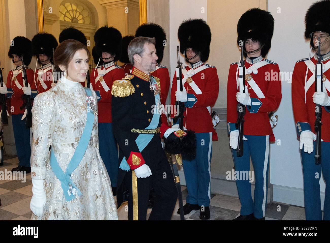 Copenhagen, Copenhagen, Denmark. 6th Jan, 2025. Denmark's Queen Mary (L) and King Frederik X (R ...