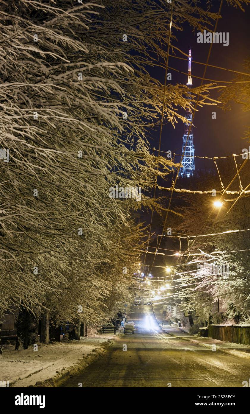 Night winter Lviv City street, Ukraine. Lystopadovogo Chynu (November ...