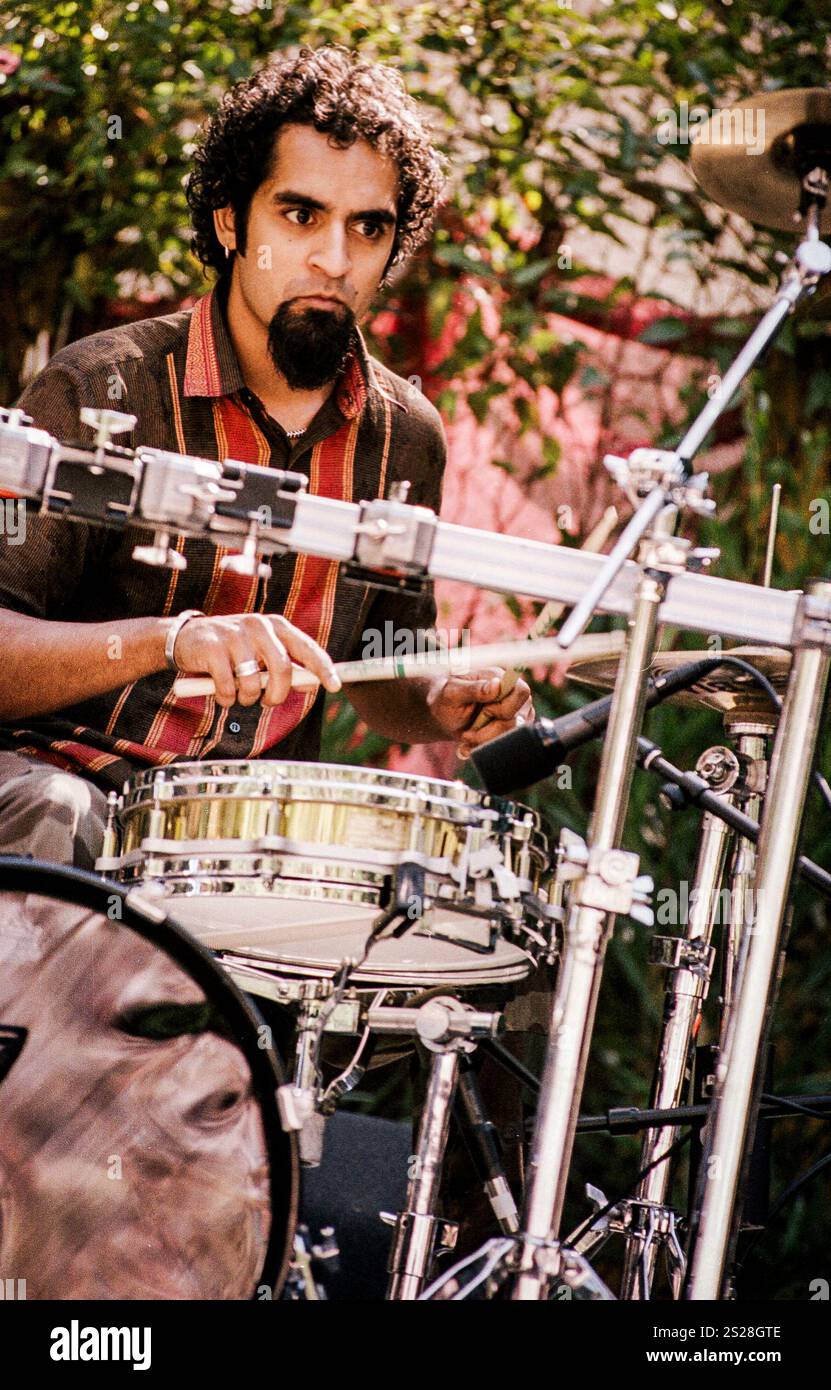 Karsh Kale performs on stage with Tabla Beat Science at Stern Grove in ...