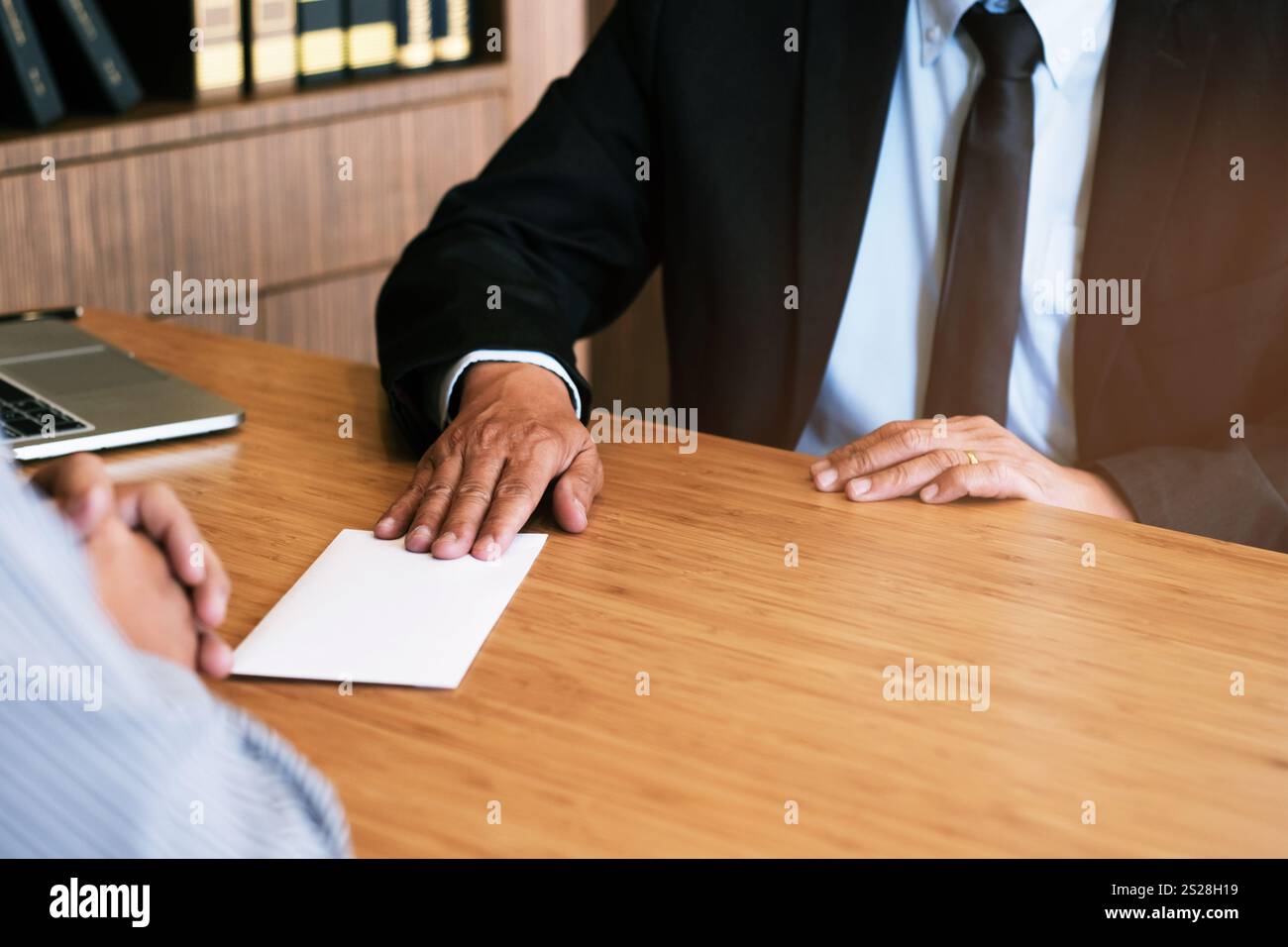 Business man sending resignation letter to boss and Holding Stuff ...