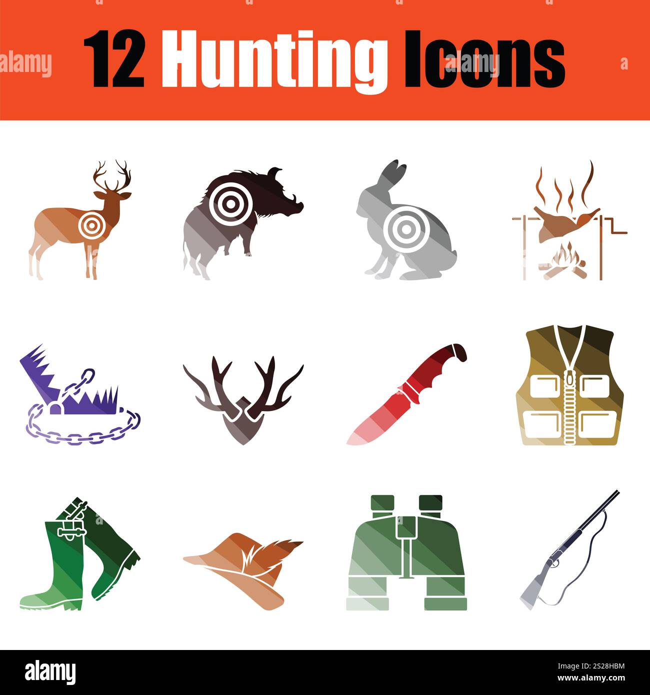 Set of hunting icons. Gradient color design. Vector illustration Stock Photo - Alamy
