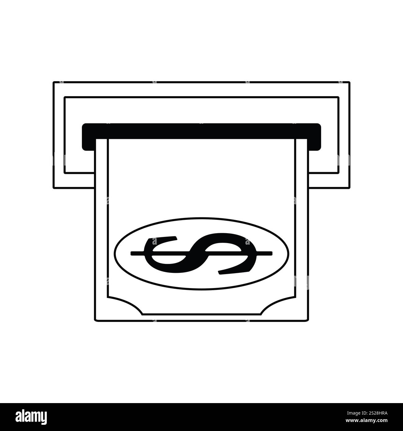 Icon of dollar banknote sliding from atm slot. Thin line design. Vector ...