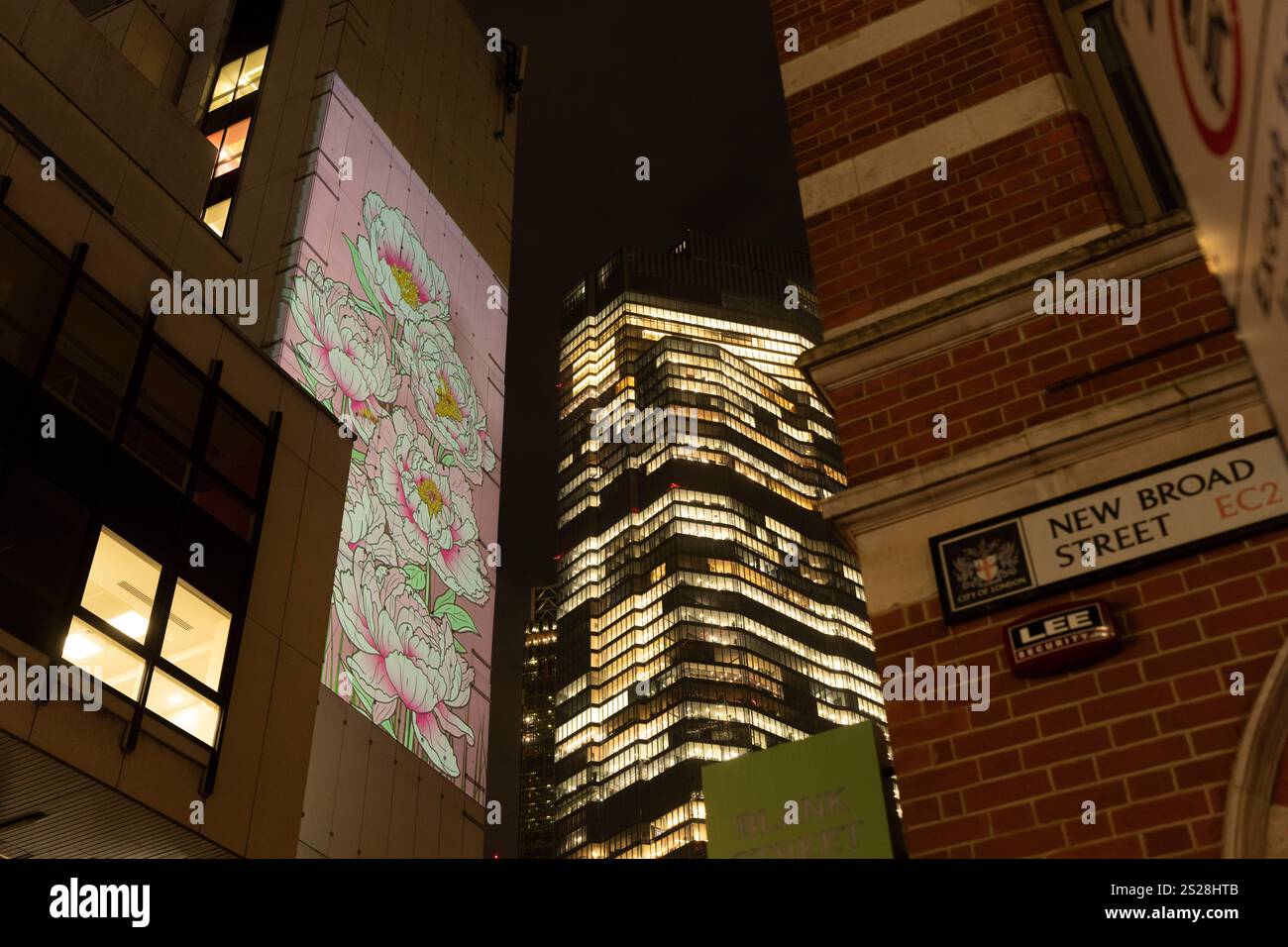 Projection art on building on Old Broad Street, city of london Stock ...