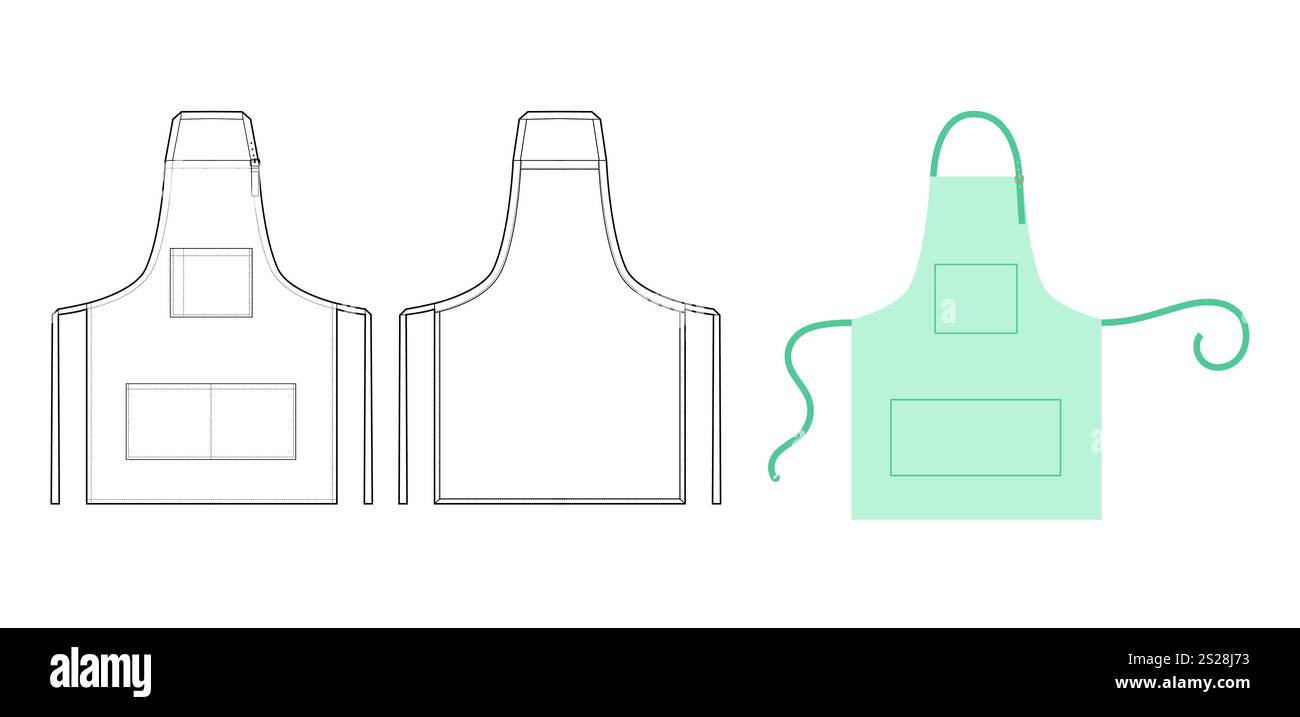 Work Aprons technical fashion illustration. Chef uniform for cooking ...