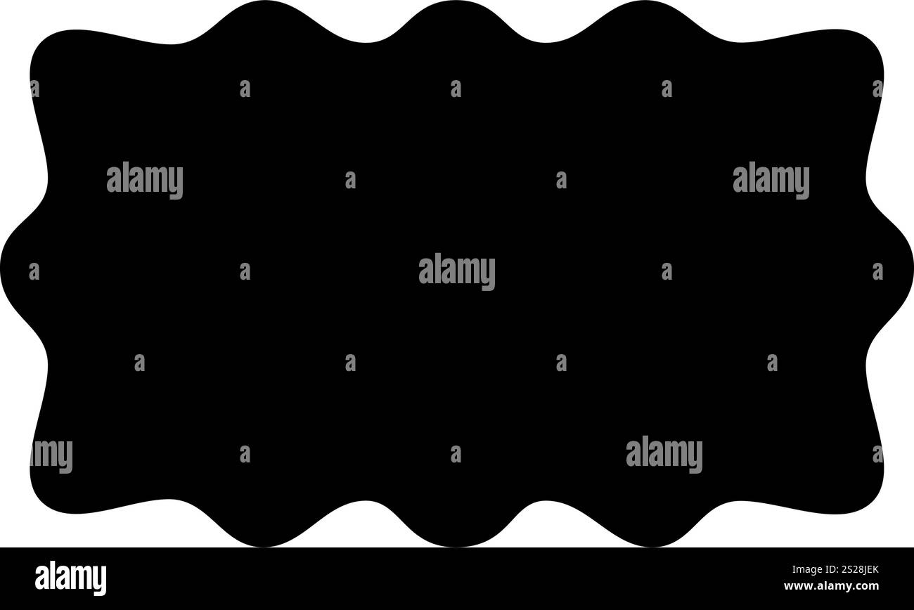 Rectangle shape with wavy edges. Geometric form with curvy borders. Blank text box, tag or label ...