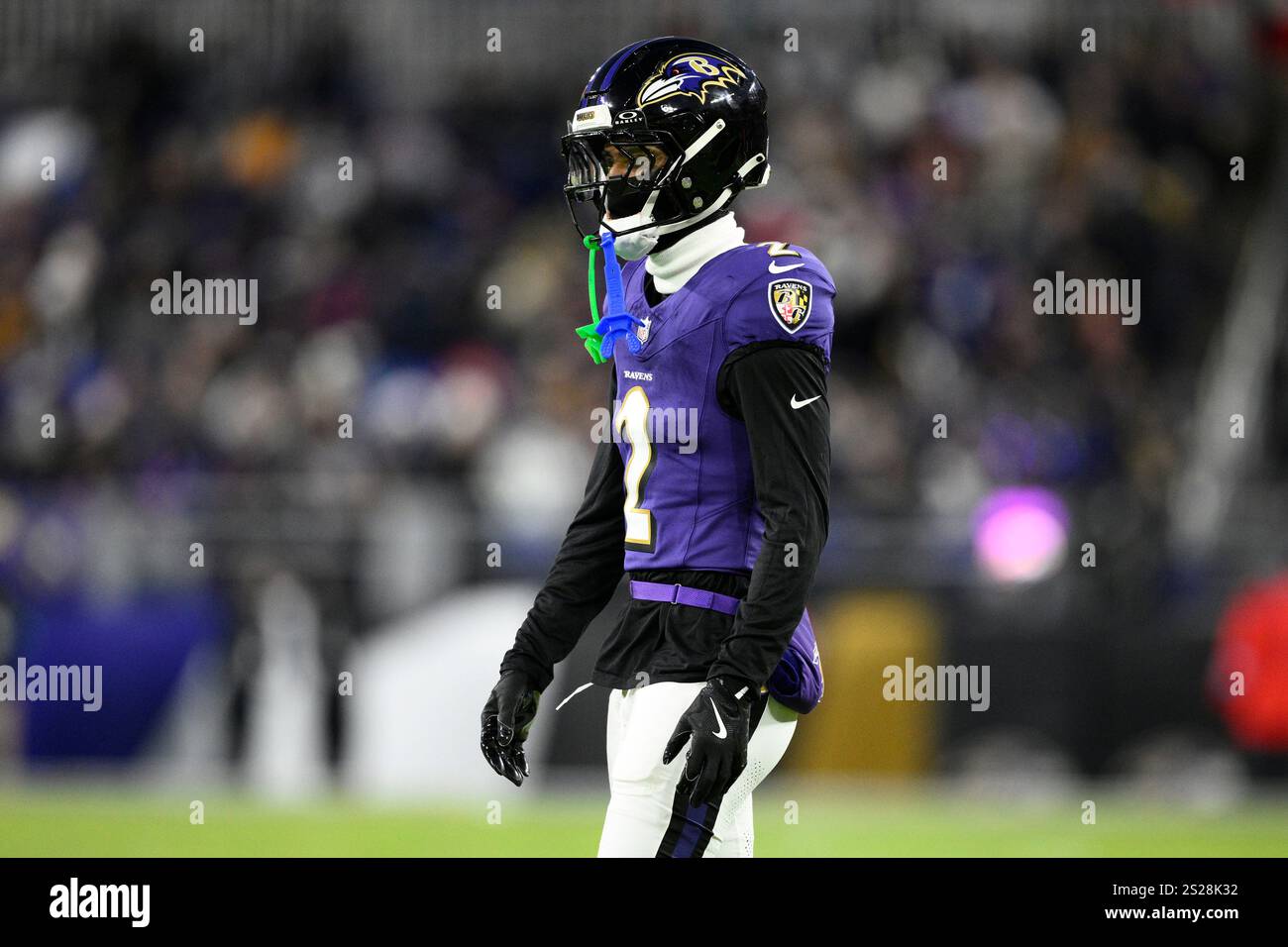 Baltimore Ravens cornerback Nate Wiggins (2) looks on during the first ...