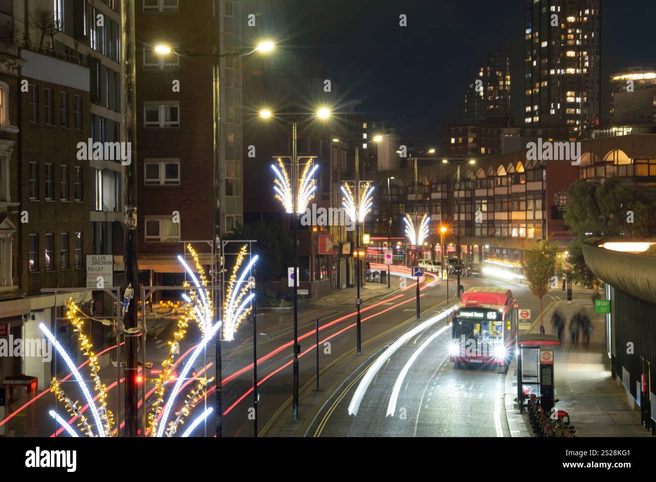 Christmas street lights on Aldersgate Street, Barbican, City of london ...