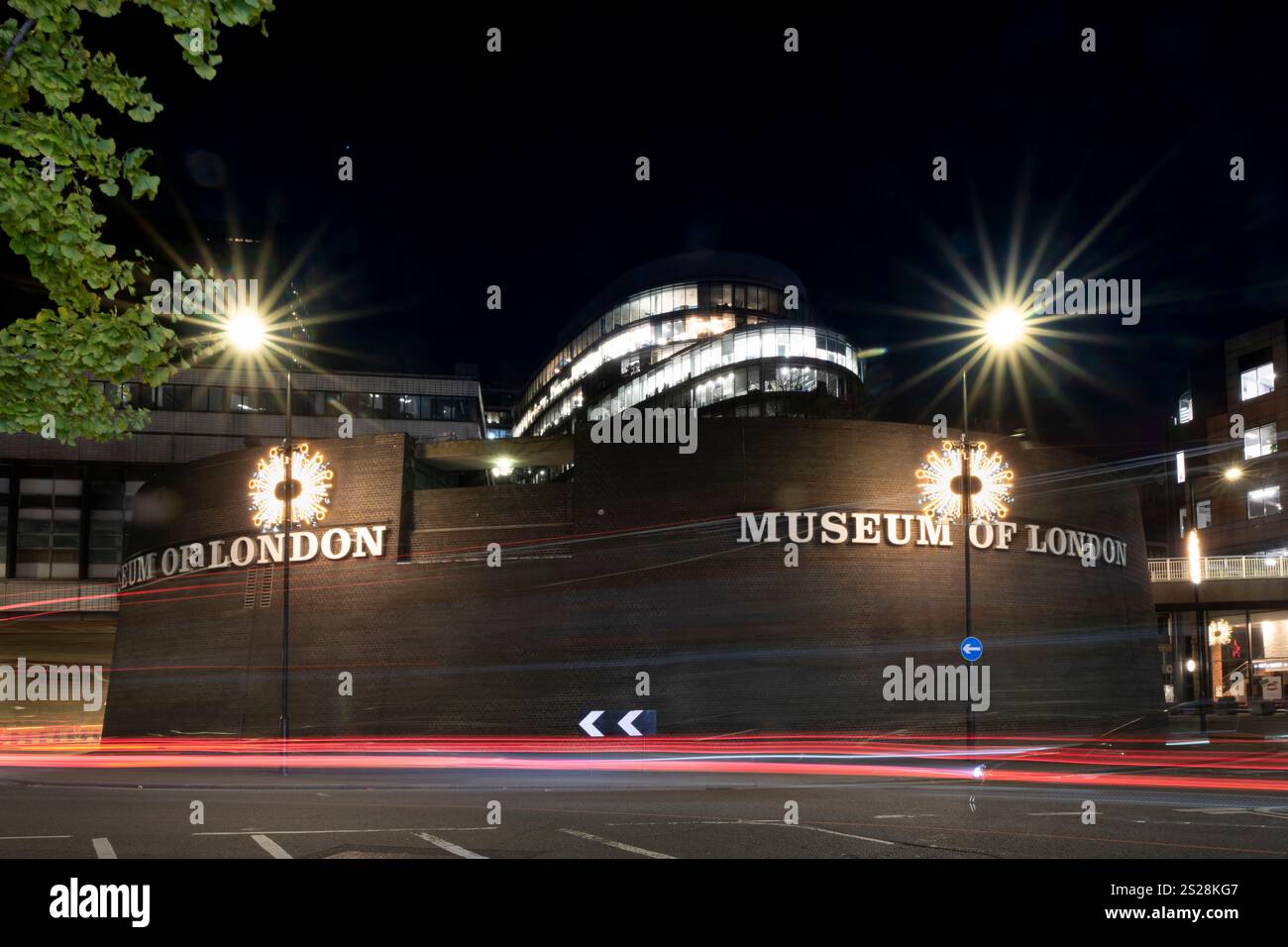 Christmas street lights on Museum of London, Barbican, City of london ...