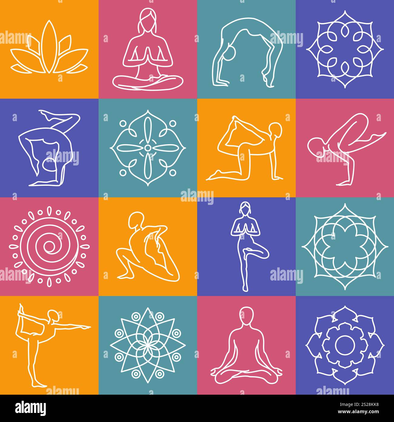 Yoga, body poses vector symbols for pilates studio, meditation class ...