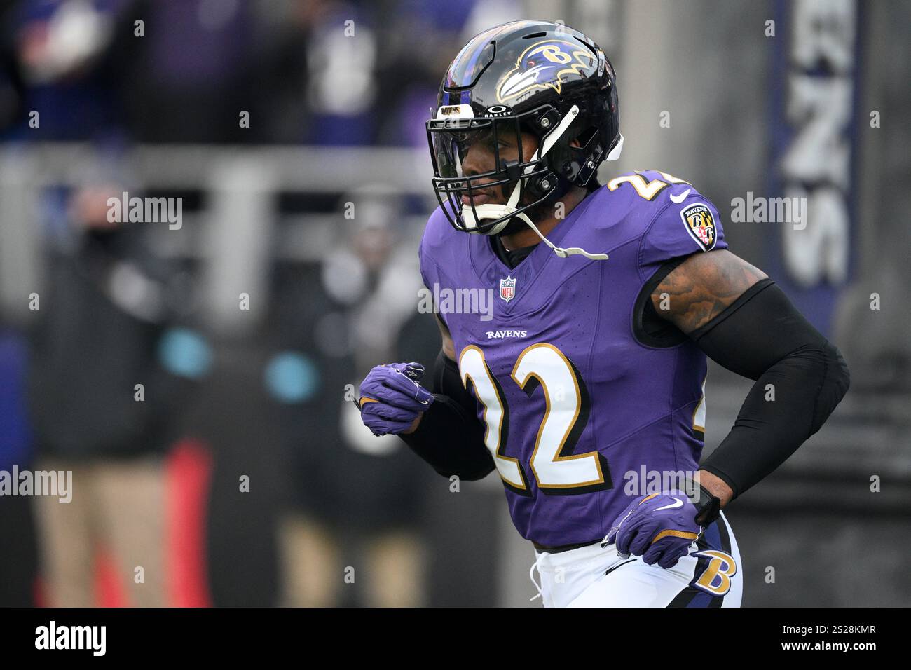 Baltimore Ravens running back Derrick Henry (22) takes to the field ...