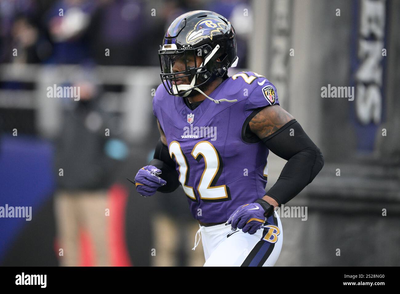 Baltimore Ravens running back Derrick Henry (22) takes to the field ...