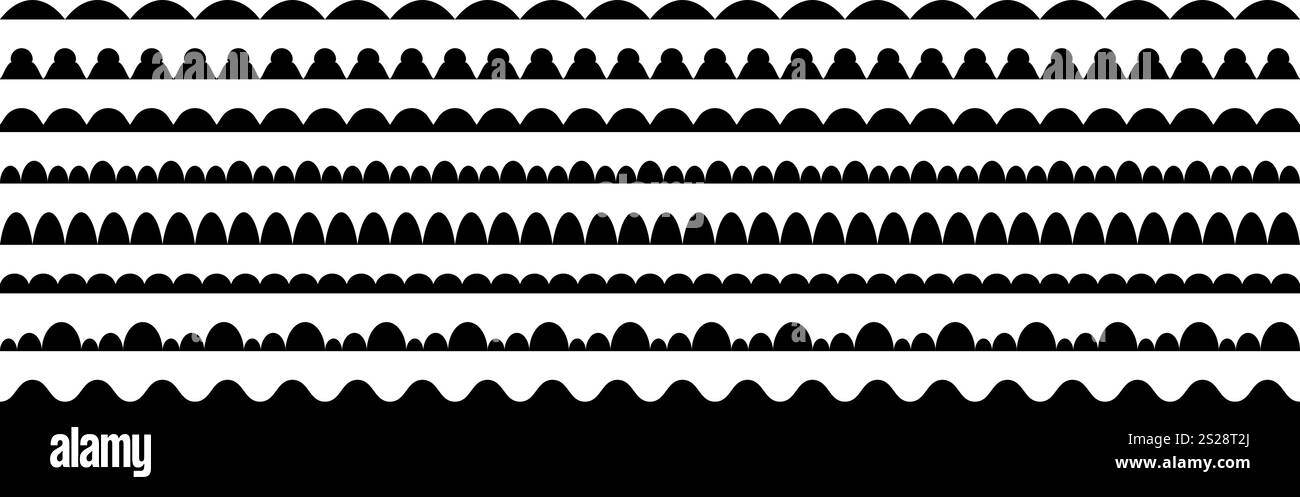 Wavy repeating pattern borders collection. Scalloped shape frames set for decoration, banner ...