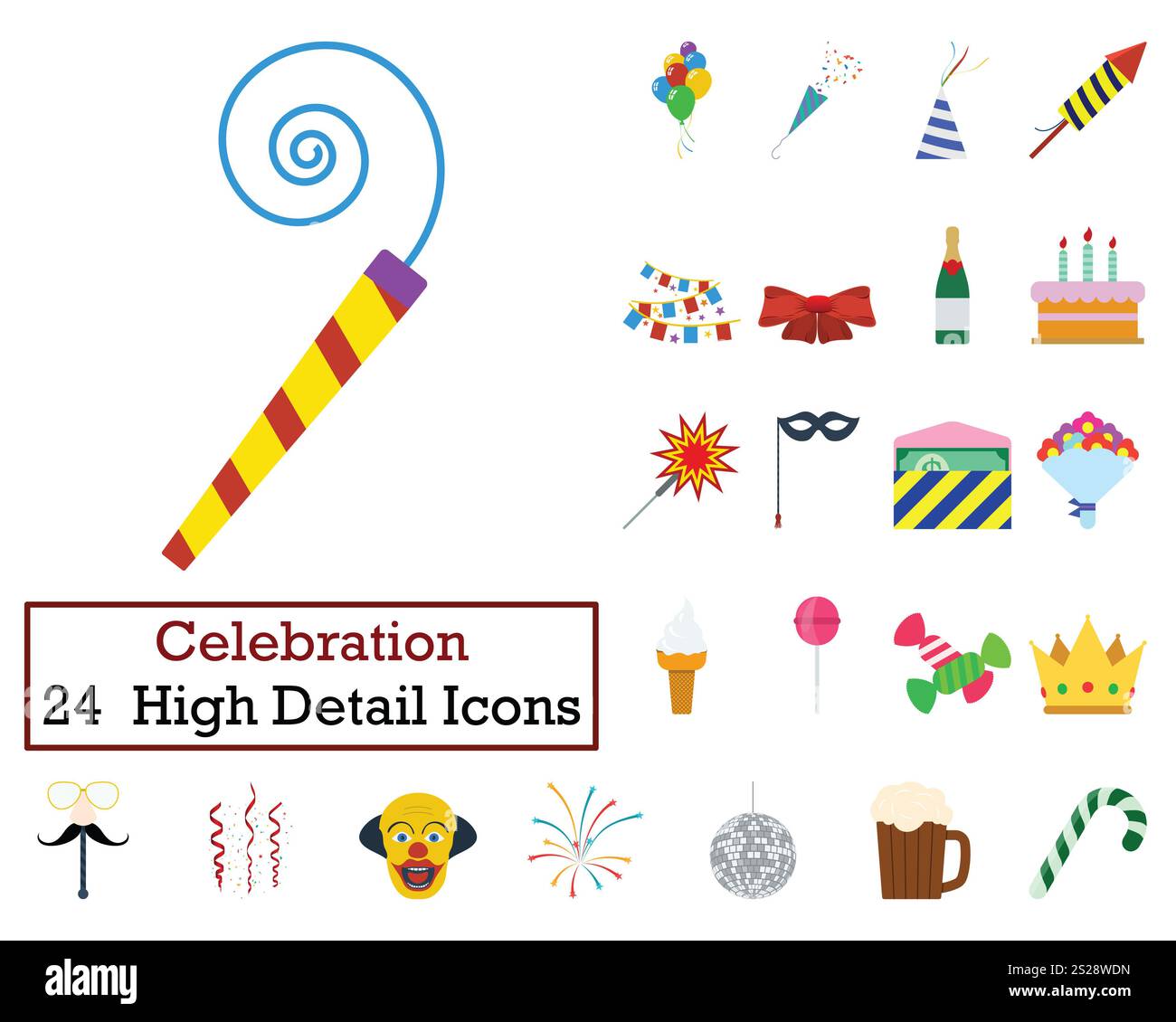 Set of 24 Party Icons. Flat color design. Vector illustration Stock ...