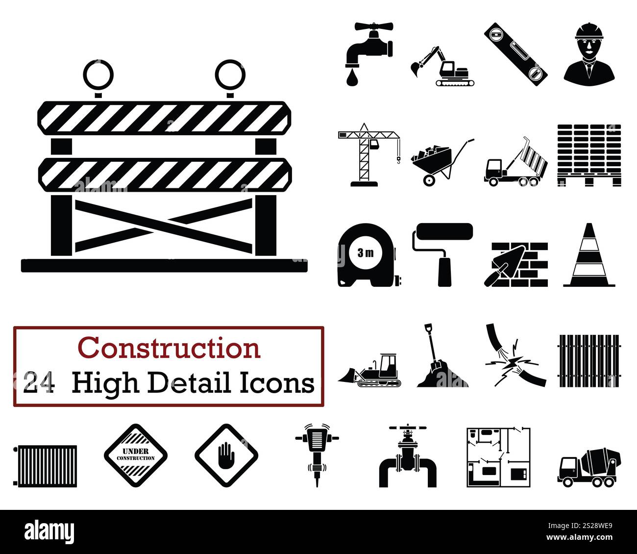 Set of 24 Construction Icons. Monochrome color design. Vector ...