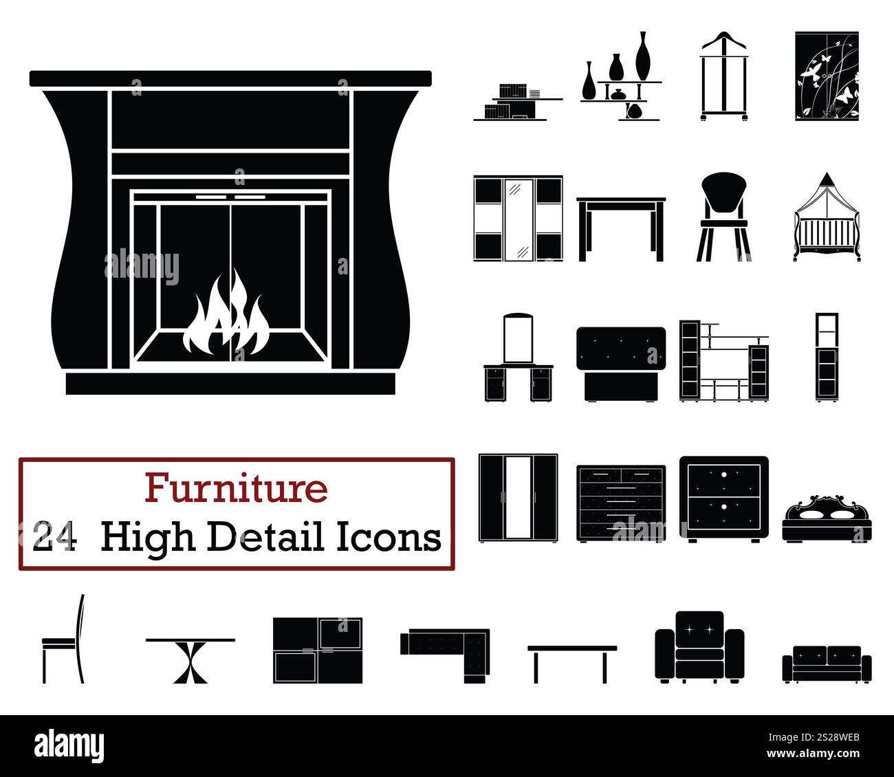 Set of 24 Furniture Icons. Monochrome color design. Vector illustration ...