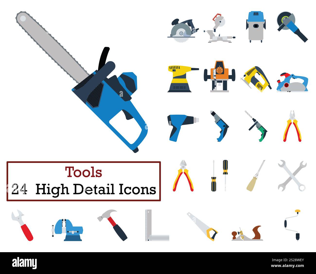Set of 24 Tools Icons. Flat color design. Vector illustration Stock ...