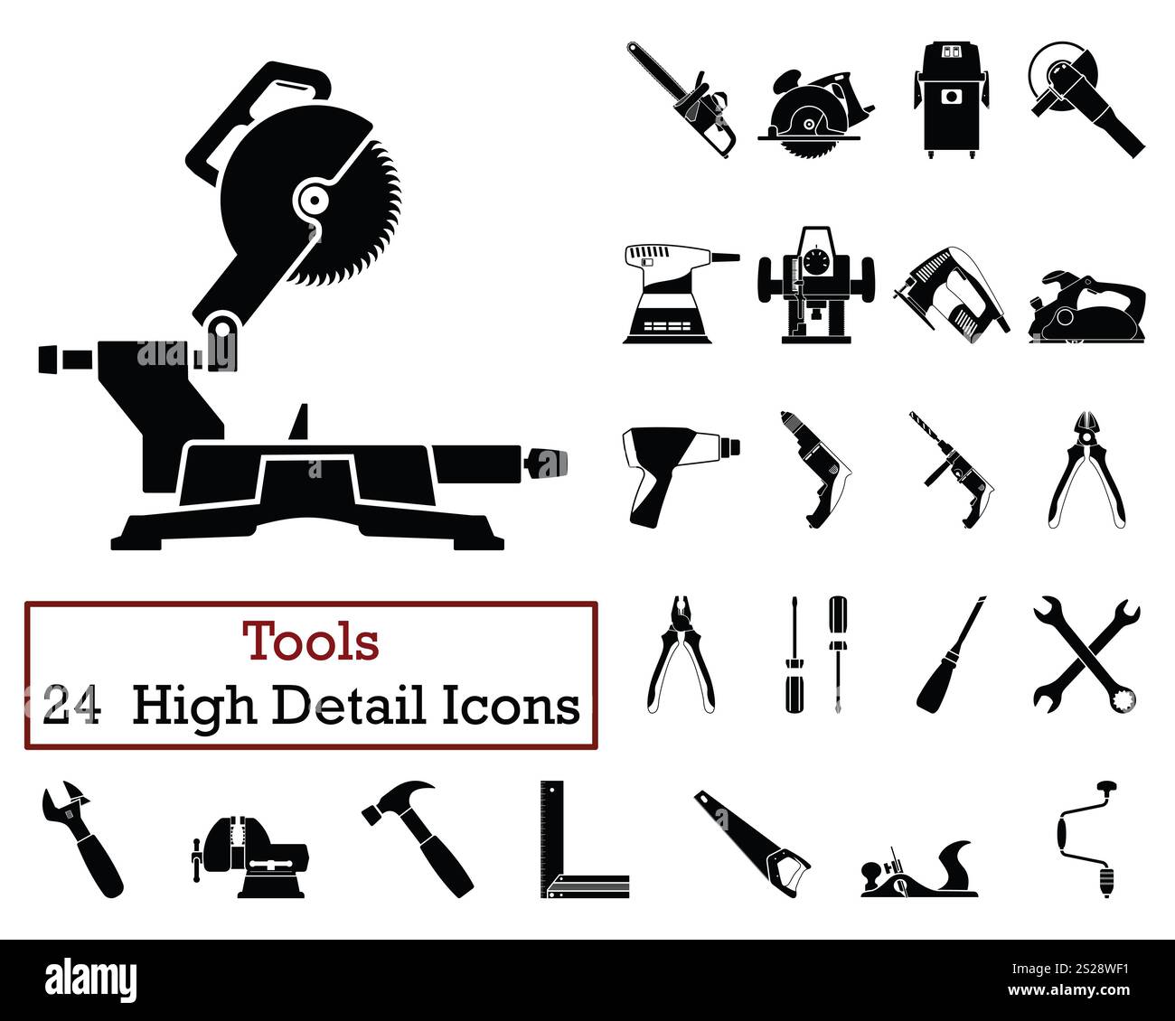 Set of 24 Tools Icons. Monochrome color design. Vector illustration ...